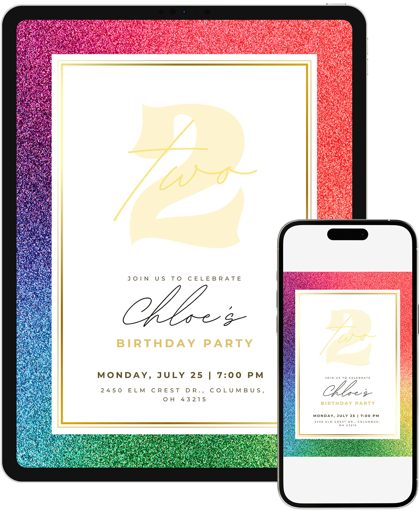 Rainbow Glitter Birthday Invitation – Party Baby Essentials
